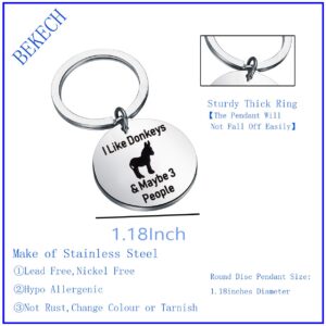 BEKECH Funny Donkey Gift Donkey Keychain I Like Donkeys & Maybe 3 People Donkey Theme Keychain Gift for Donkey Lovers Animal Lovers Horse Gift for Men Women (silver)