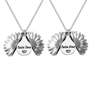 gzrlyf twin one twin two necklaces sunflower locket necklace twins jewelry twin sister gifts (twins necklace set)