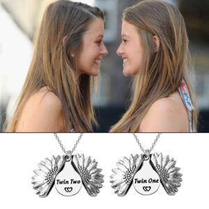 Gzrlyf Twin One Twin Two Necklaces Sunflower Locket Necklace Twins Jewelry Twin Sister Gifts (Twins Necklace Set)