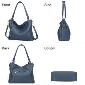 Over Earth Soft Leather Handbags for Women Shoulder Hobo Bag Large Tote Crossbody Bag (O103E Indigo Blue)