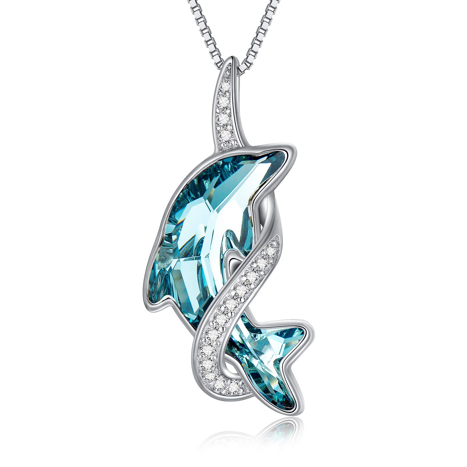 TOUPOP Dolphin Gifts for Women 925 Sterling Silver Dolphin Necklace Pendant with Blue Crystal Dolphin Lovers Jewelry Gifts for Women Mom Girlfriend Wife Birthday Anniversary Christmas