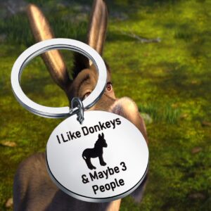 BEKECH Funny Donkey Gift Donkey Keychain I Like Donkeys & Maybe 3 People Donkey Theme Keychain Gift for Donkey Lovers Animal Lovers Horse Gift for Men Women (silver)