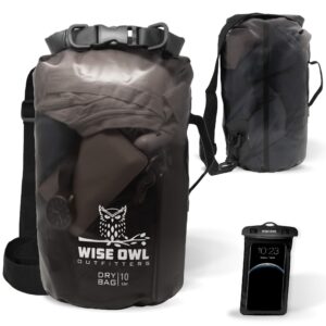 wise owl outfitters waterproof dry bag backpack - thick, durable water bag for kayaking, camping, boating, beach and outdoor water sports - black clear, 5l