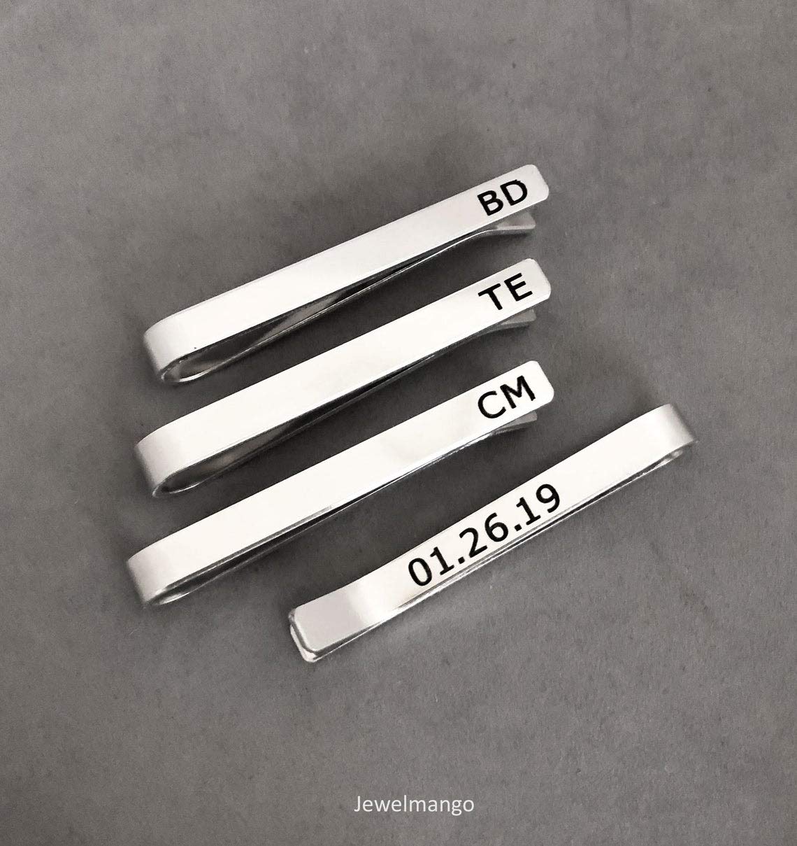 Tie Clip Personalized Custom Engraved Tie Bar Pin Slide Stainless Steel for Men Dad Wedding Gift Groomsmen (Silver-0.31" x 1.97")