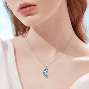 TOUPOP Dolphin Gifts for Women 925 Sterling Silver Dolphin Necklace Pendant with Blue Crystal Dolphin Lovers Jewelry Gifts for Women Mom Girlfriend Wife Birthday Anniversary Christmas