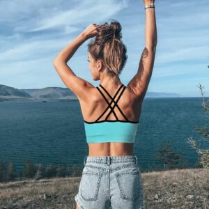 WOYYHO Strappy Sports Bra for Women Sexy Crisscross Back Medium Support Yoga Bra with Removable Cups 3 Pack