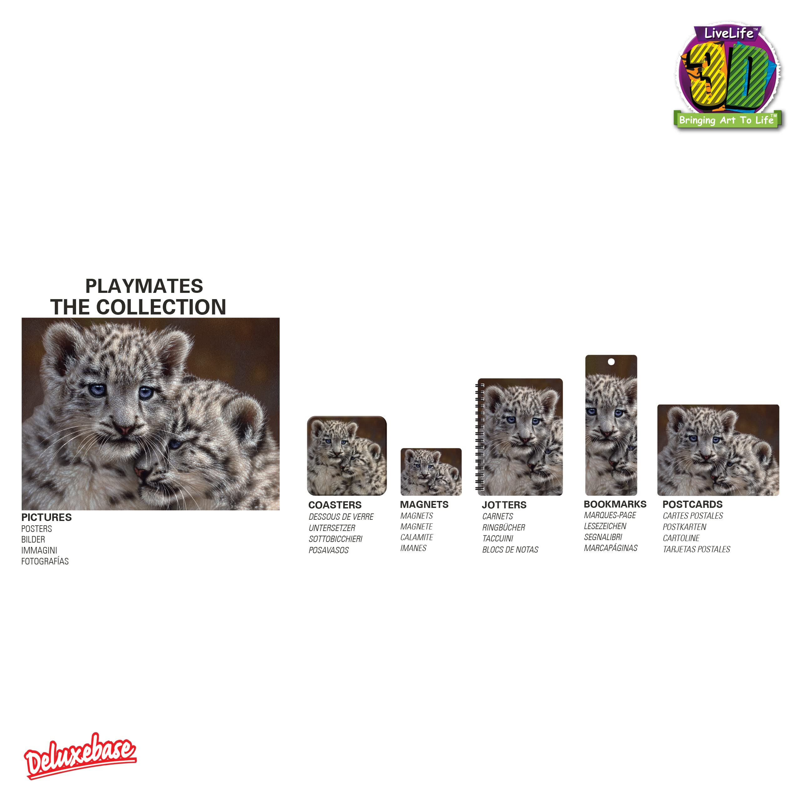 3D LiveLife Cork Coaster - Playmates from Deluxebase. Lenticular 3D Snow Leopard Coaster. Non-Slip Table Coasters Featuring Original Artwork by Collin Bogle. Ideal for Home Decor.