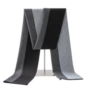 lallier men's merino wool scarf, long winter neckwear with gift box (gray stripe)