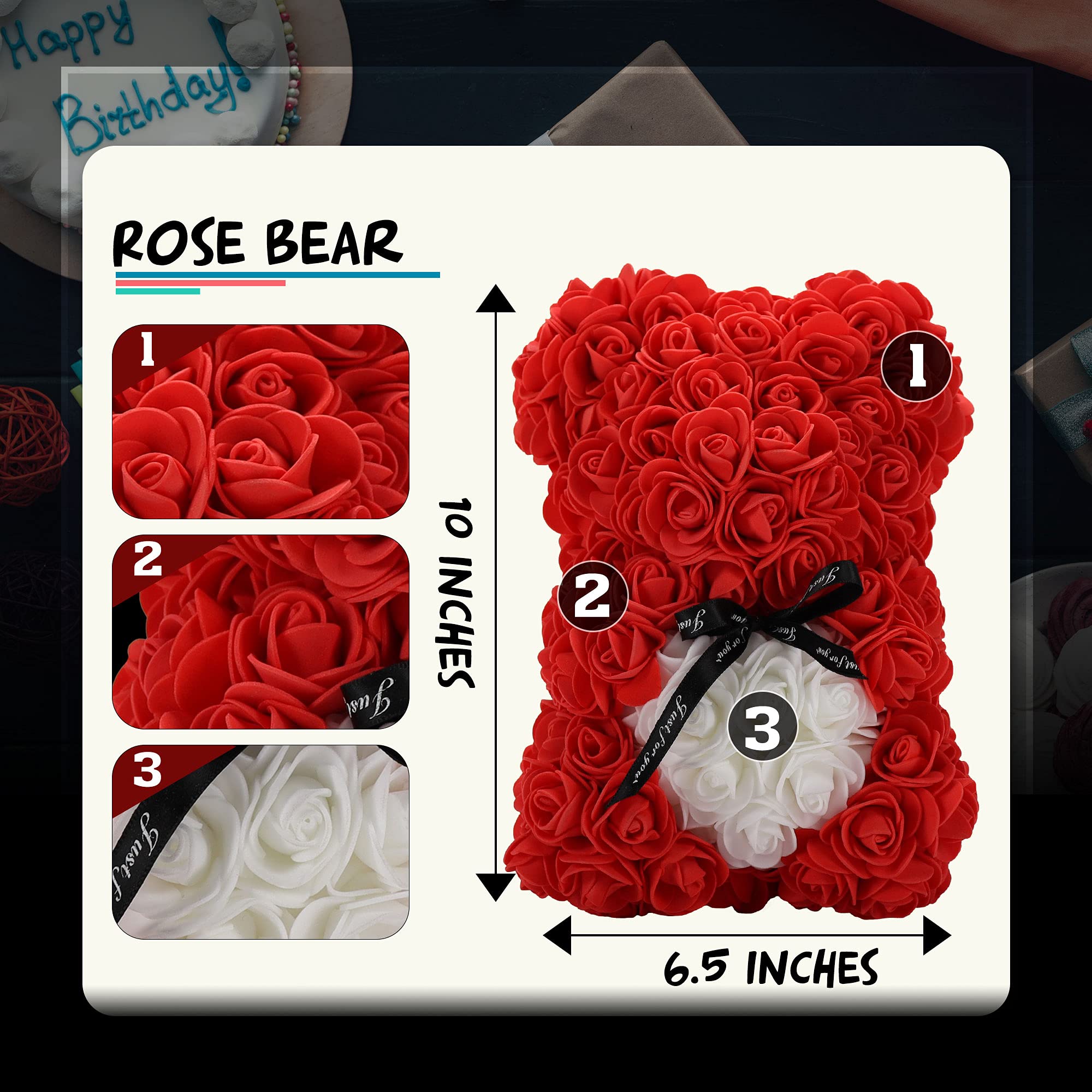 YWBG Rose Bear Gifts for Women, Mothers Day Rose Teddy Bear Gifts for Women Mom, Artificial Flower Teddy Bear Valentines Day Gifts for Girlfriend Wife Her, Birthday Gifts for Mom Women Sister