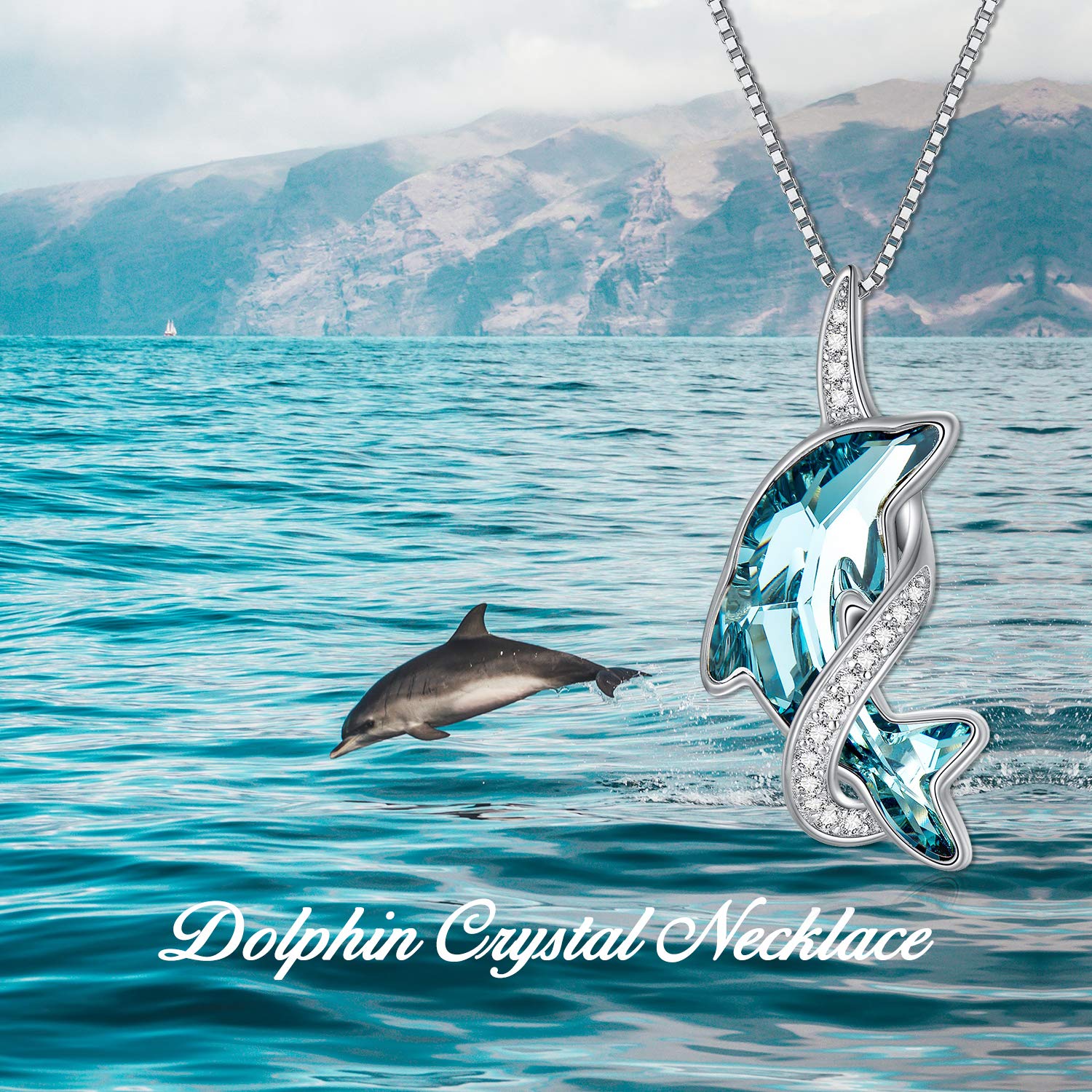 TOUPOP Dolphin Gifts for Women 925 Sterling Silver Dolphin Necklace Pendant with Blue Crystal Dolphin Lovers Jewelry Gifts for Women Mom Girlfriend Wife Birthday Anniversary Christmas