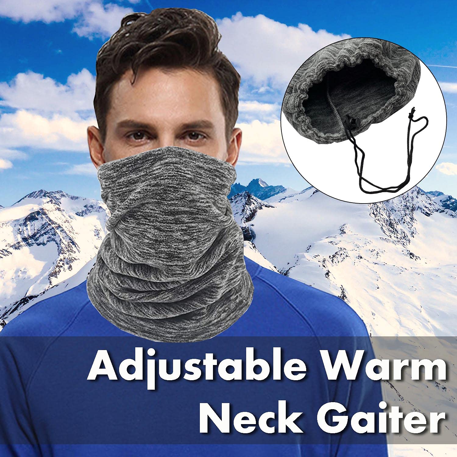 2 Pack Winter Neck Warmer Gaiter Ski Fleece Warm Windproof Face Scarf Cover Mask for Snowboard (2pcs WBlack+Darkgrey)