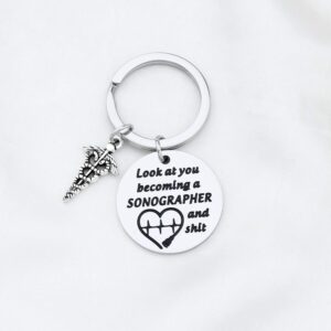 PLITI Sonographer Gifts For Women Funny Ultrasound Technician Gifts Radiologist Gift Sonography Student Graduation Gift Look At You Becoming a Sonographer And Shit Keychain (becoming a sonographer)