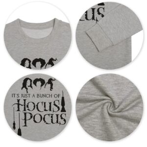 KIDDAD It's Just A Bunch of Hocus Pocus T-Shirt Women Halloween Sanderson Sisters Long Sleeve Crewneck Casual Pullover Tops Light Gray