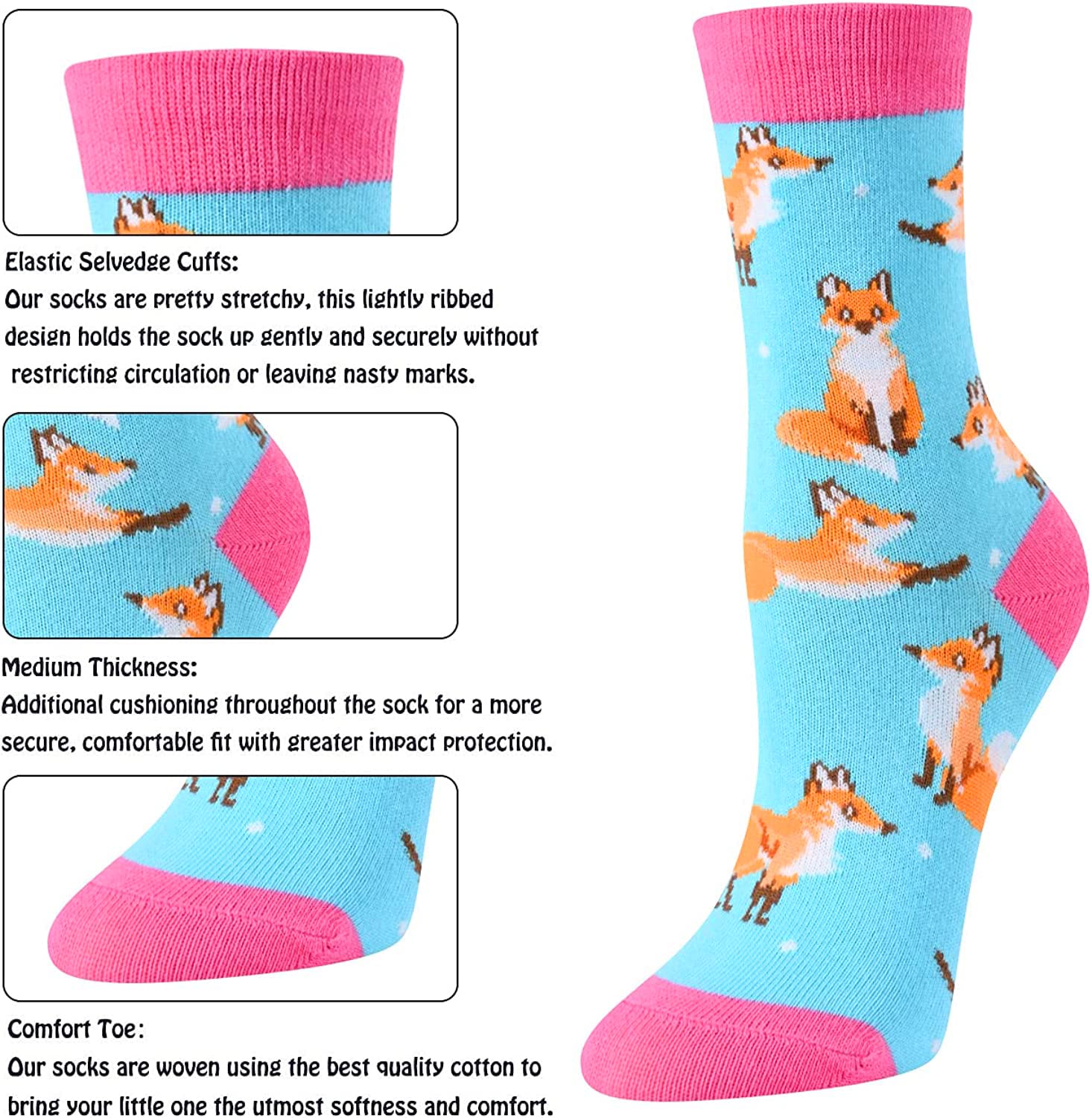 sockfun Funny Gifts for Girls Girls Socks Fun Kids Socks for Girls 4-6 Years, Novelty Panda Cat Dog Fox Socks