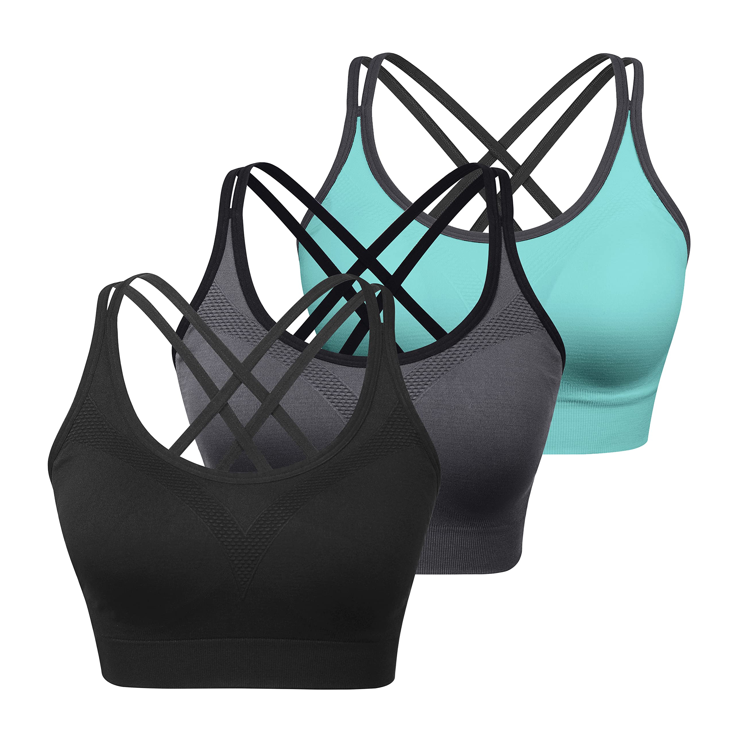 WOYYHO Strappy Sports Bra for Women Sexy Crisscross Back Medium Support Yoga Bra with Removable Cups 3 Pack