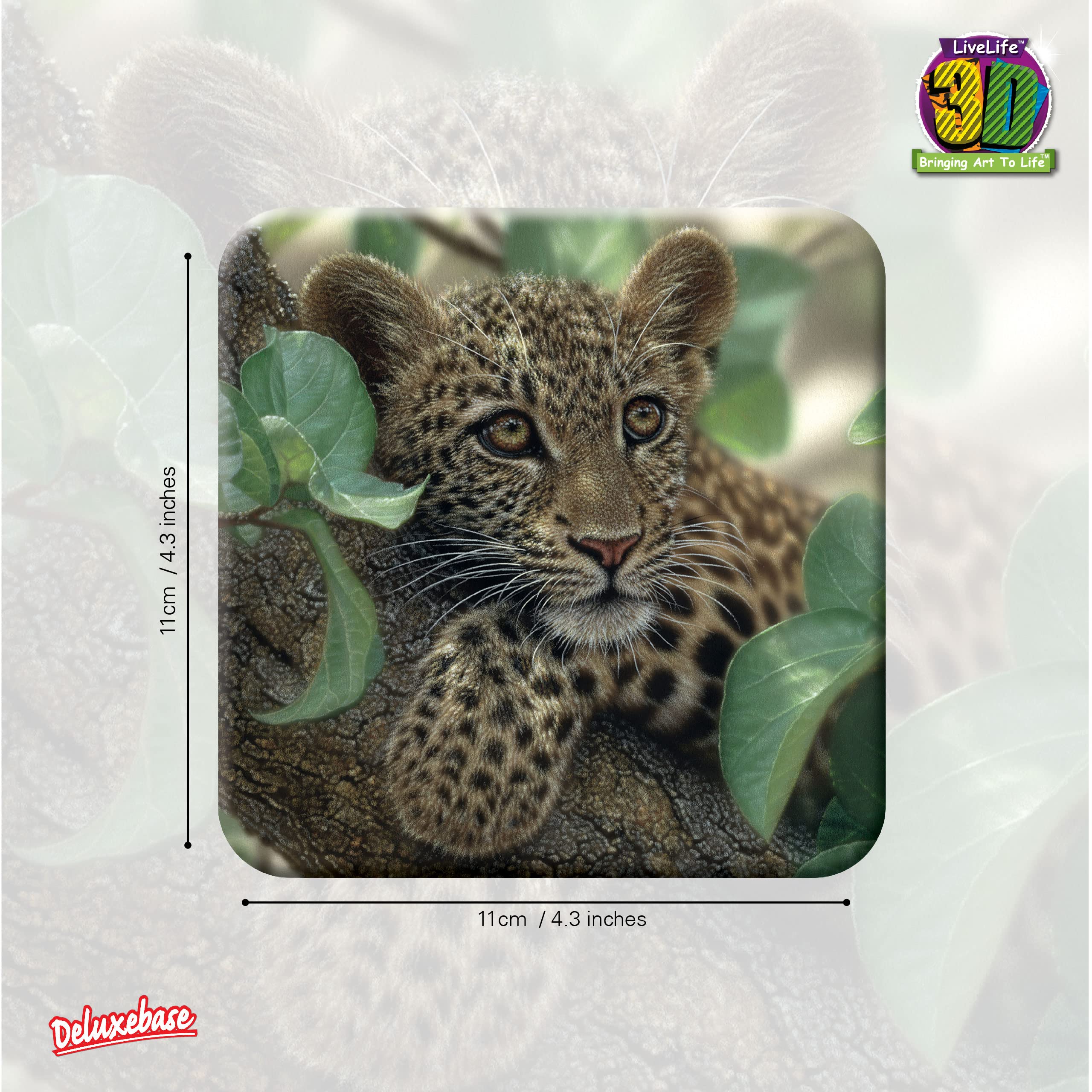 3D LiveLife Cork Coaster - Tree Hugger from Deluxebase. Lenticular 3D Cork Leopard Cub Coaster. Non-slip drink Coaster with original artwork licensed from renowned artist, Collin Bogle