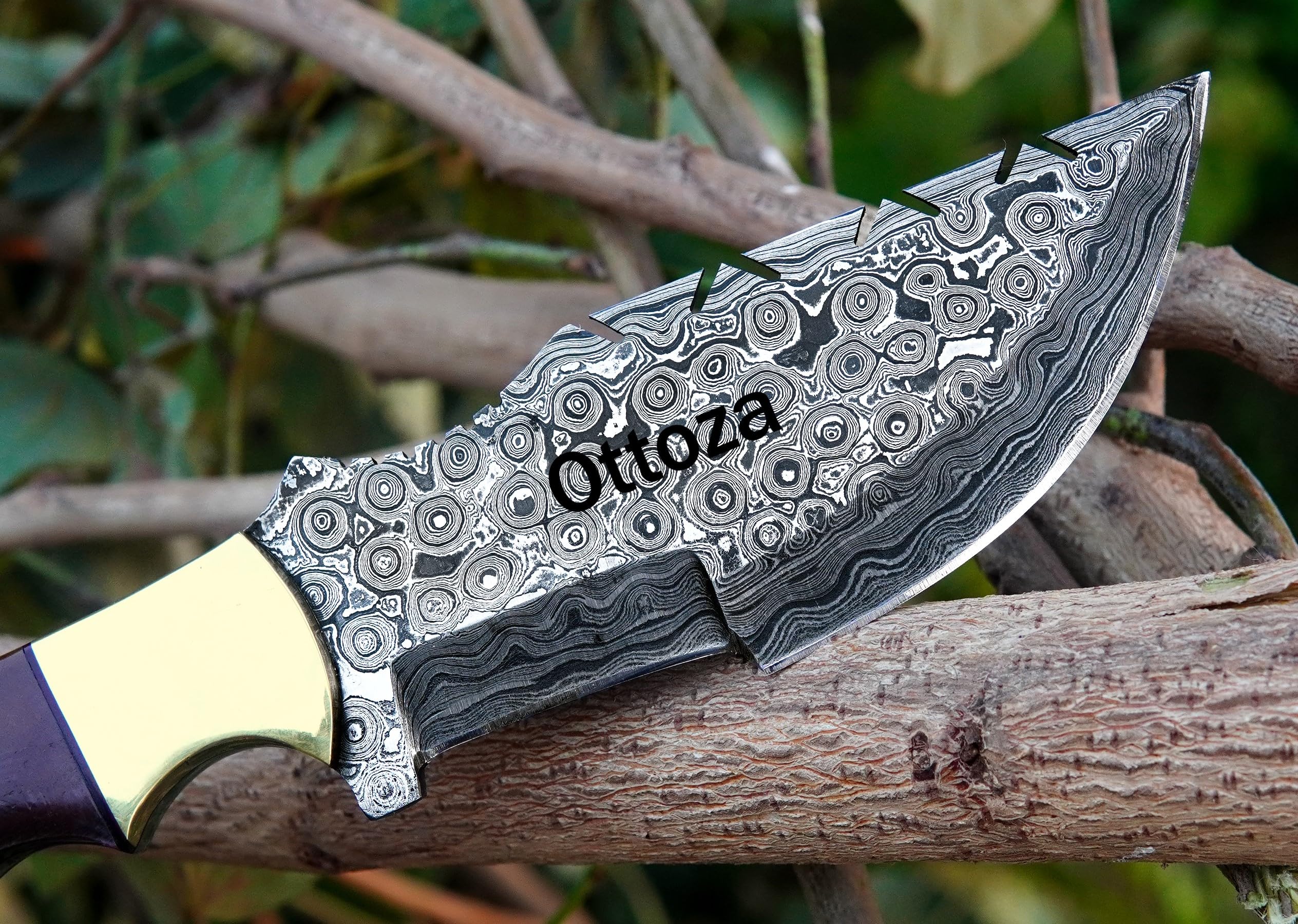 Ottoza Tracker Knife & Bone Handle - Damascus Hunting Knife - Horizontal Carry Knife Sheath 256