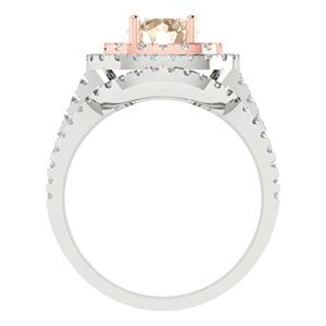 Clara Pucci 1.97ct Round Cut Halo Solitaire Halo Accent Genuine Morganite Curved Statement Bridal Ring Band Set 14k White Rose Gold 8.25