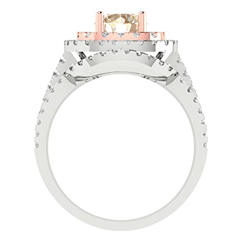 Clara Pucci 1.97ct Round Cut Halo Solitaire Halo Accent Genuine Morganite Curved Statement Bridal Ring Band Set 14k White Rose Gold 8.25