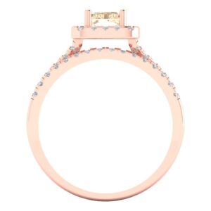 Clara Pucci 1.60ct Emerald Cut Halo Solitaire Natural Morganite Engagement Promise Anniversary Bridal Ring Band set 14k Rose Gold 3.5