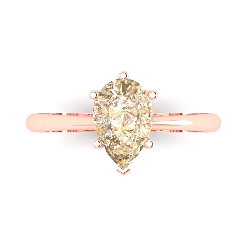 Clara Pucci 1.9ct Pear Cut Solitaire Genuine Natural Morganite Wedding Bridal Designer art deco Anniversary Ring 14k Rose Gold for Women