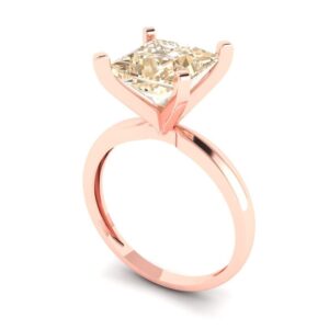 Clara Pucci 3.0 ct Princess Cut Solitaire Genuine Natural Morganite Wedding Bridal Designer Anniversary Engagement Ring 14k Rose Gold