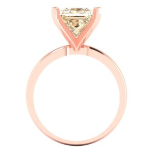 Clara Pucci 3.0 ct Princess Cut Solitaire Genuine Natural Morganite Wedding Bridal Designer Anniversary Engagement Ring 14k Rose Gold