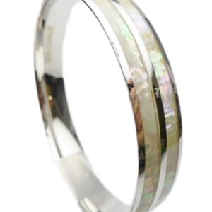 316L Stainless Steel Natural White Abalone Paua Shell Inlay With Stripe Hawaiian Curved Top Bangle Bracelet (Width: 6mm, 8mm, 10mm, 12mm) (Size: 7.5", 8", 8.5") (8.5, 12mm)