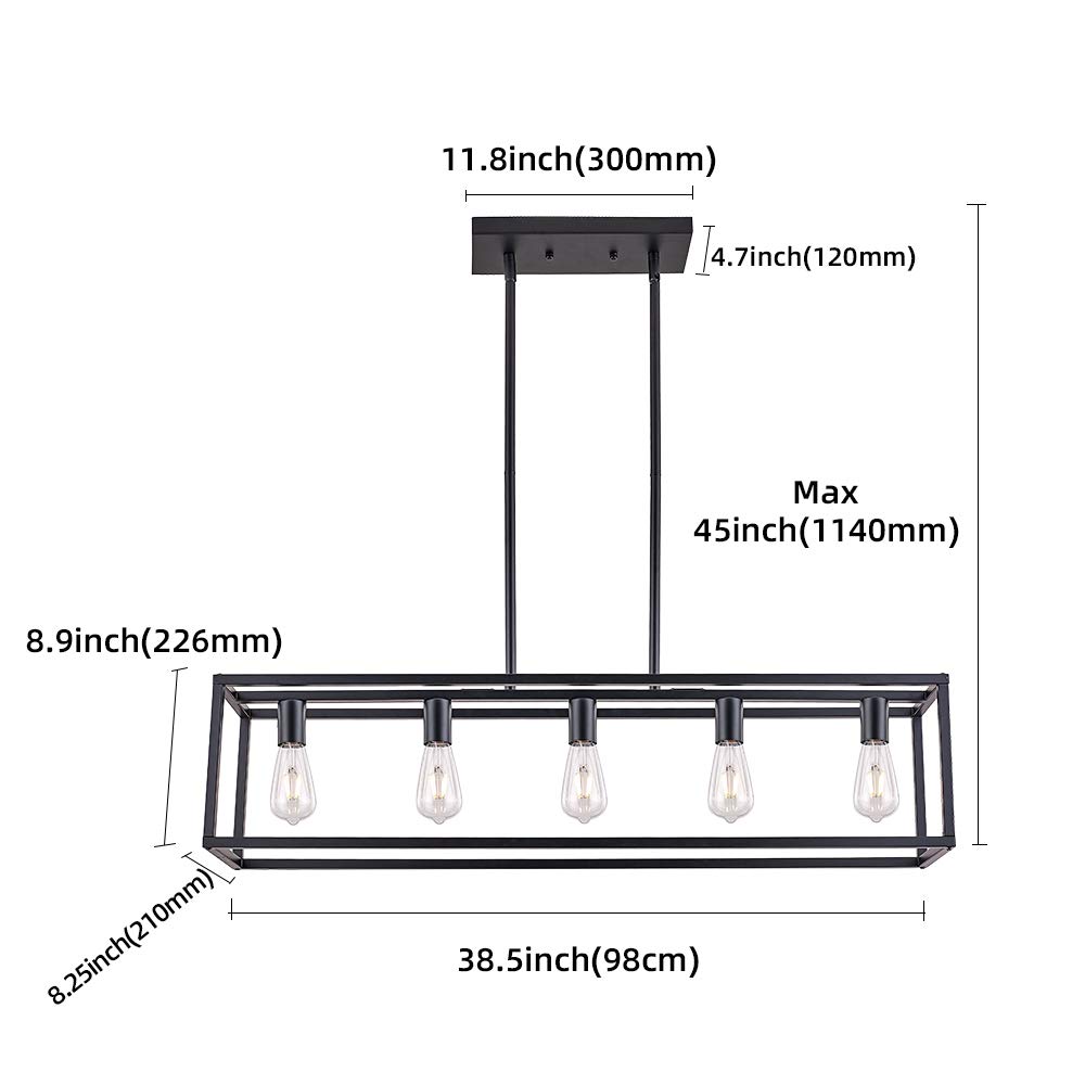 Sivilynus 5 Lights Island Lighting Black Dining Room Chandelier Farmhouse Hanging Light Fixture Modern Kitchen Island Linear Lighting Farmhouse Chandelier for Bar Restaurant