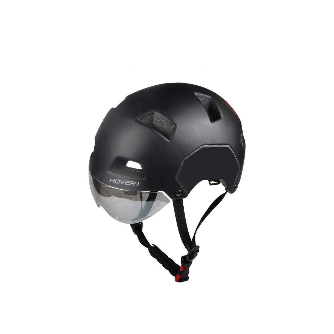 Hover-1 GR-300 Impact Resistant Adult Helmet | For Ages Above 14, Detachable Magnetic Visor, EPS Foam Padding, Adjustable Straps & Secure Buckle, Large, Black