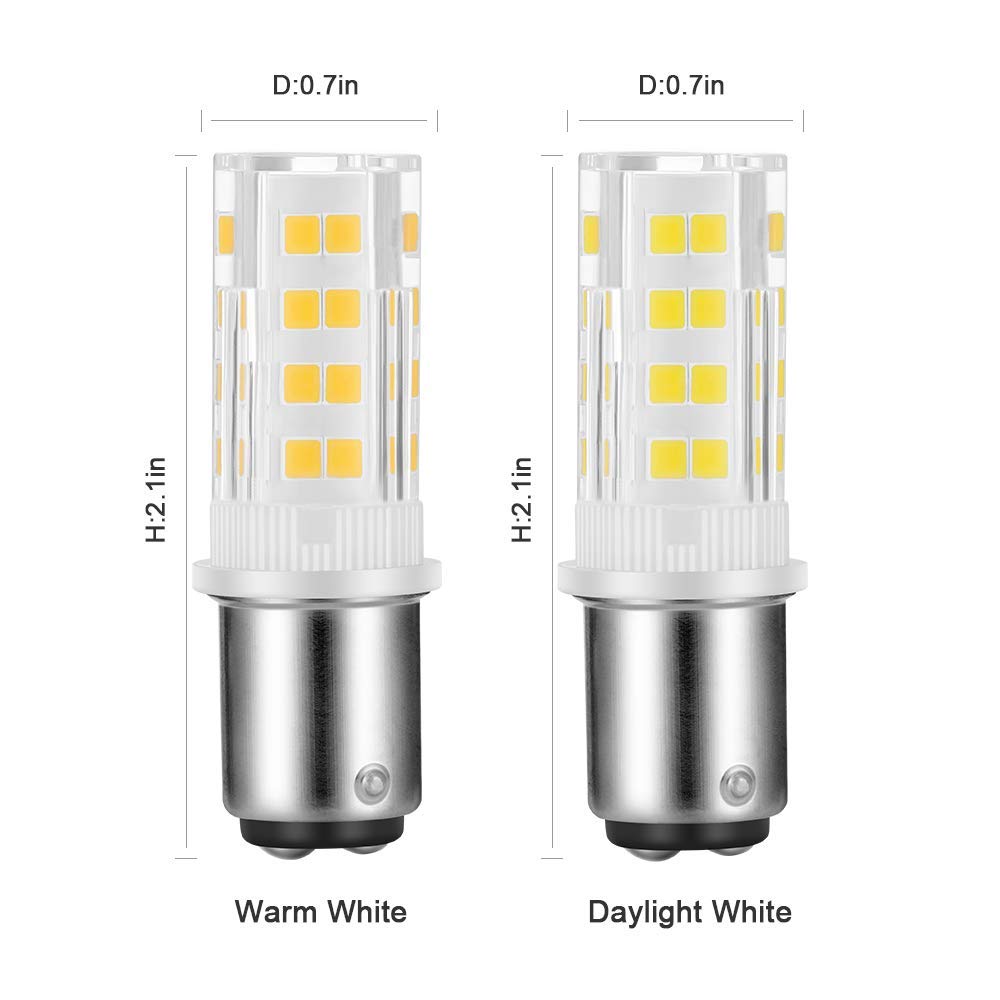 2-Pack Sewing Machine Light Bulb Double Contact BA15D Push In Bulb Daylight White 6000K 15T7DC Base Replacement for Singer ,Kenmore Sewing Machine Light Bulb Bayonet Type Replaces #6797 and #6810