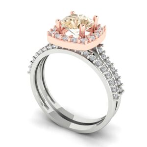 Clara Pucci 2.25ct Round Cut Halo Solitaire Natural Morganite Engagement Promise Anniversary Bridal Ring Band set 14k White Rose Gold 7.5