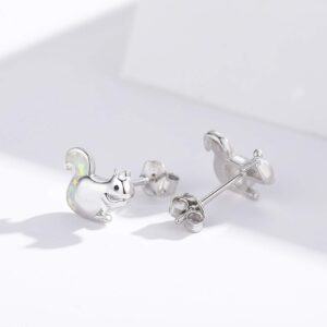 Squirrel Earrings 925 Sterling Silver Cute Opal Little Squirrel Earrings Hypoallergenic Stud Lovely Small Animal Jewelry Gift for Women Girlfriendr Teen Sensitive Ears