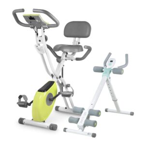 leikefitness folding exercise bike 2200(yellow) and adjustable ab trainer 9300(green) bundle