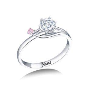 sisgem 10k 14k 18k real gold engagement ring for women,set 1 carat round moissanite wedding ring with pink cubic zirconia,wedding anniversary ring with free engraving,size 5-11 (18k gold)