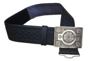 black leather thistle design scottish highland kilt belt with antique finish buckle