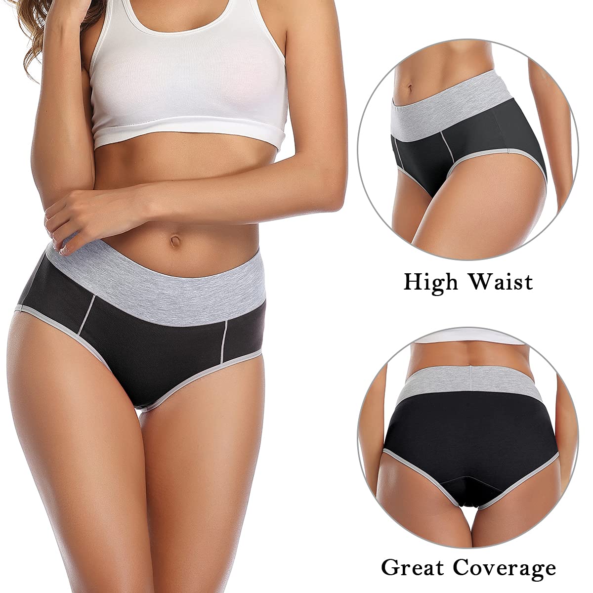 wirarpa Women's Cotton Underwear High Waist Briefs 4 Pack Ladies Soft Breathable Plus Size Panties Full Coverage Underpants Black 4X-Large