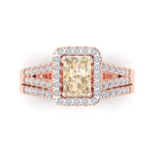 clara pucci 1.60ct emerald cut halo solitaire natural morganite engagement promise anniversary bridal ring band set 14k rose gold 3.5