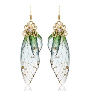 bella-bee butterfly wing drop dangle earrings gold plated crystal rhinestone for women wedding jewelry (green)…