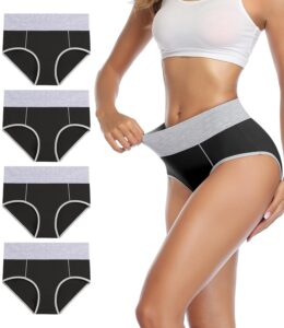 wirarpa women's cotton underwear high waist briefs 4 pack ladies soft breathable plus size panties full coverage underpants black 4x-large