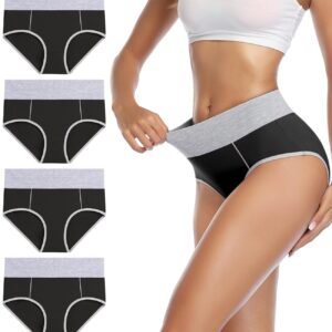 wirarpa Women's Cotton Underwear High Waist Briefs 4 Pack Ladies Soft Breathable Plus Size Panties Full Coverage Underpants Black 4X-Large