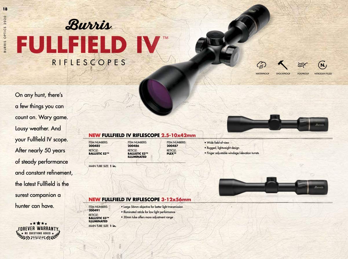 Burris Fullfield IV Hunting Rifle Scope, 3-12x42mm, Illuminated C4 Wind MOA Reticle