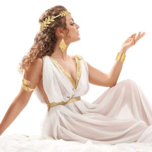 Jstyle Grecian Goddess Costume Accessories Set for Women Leaf Headband Coil Upper Arm Bracelet Dangle Earrings for Wedding Toga Party