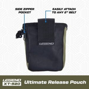 LEGEND - XT520 Quick Release Pouch & Finger Tab Bag (Army Green) | Interior Divider for Better Organization & Storage of Release Aids | Attaches to Standard 2" Belt | Quick Drawstring Closure