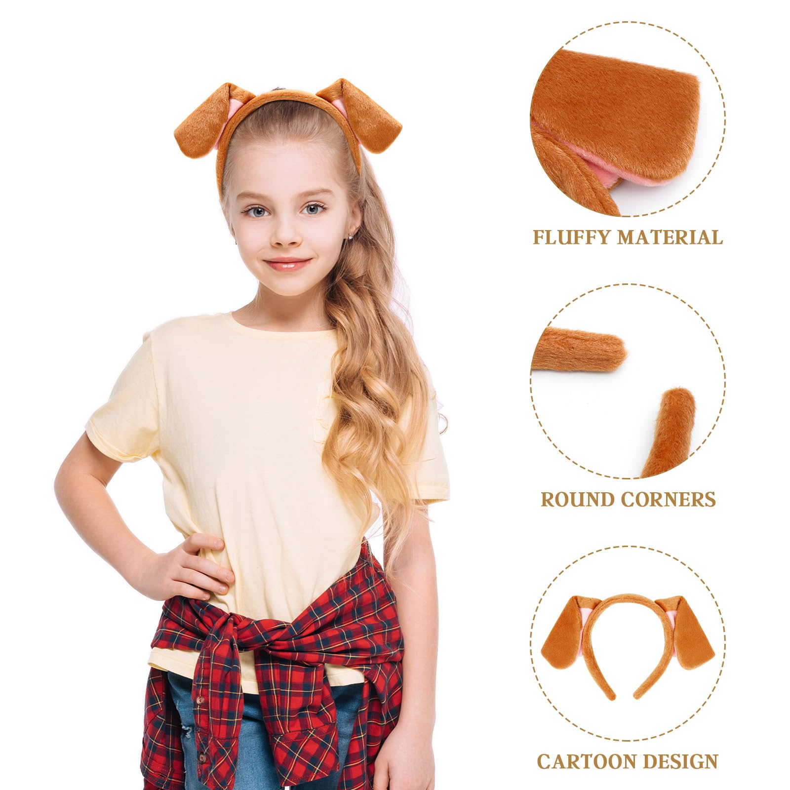 VALICLUD Brown Dog Ears Headband Women Cartoon Hair Hoop Plush Animal Ear Hair Bands Hair Accessories for Girls Easter Halloween Christmas Cosplay Party Favors Supplies