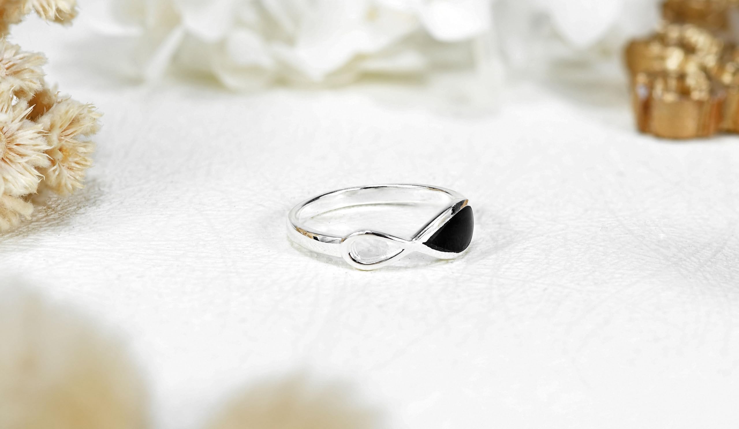 AeraVida Everlasting Infinity Bond Semi Simulated Black Onyx Inlay .925 Sterling Silver Ring