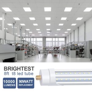 LIGHEART T8 8 Foot LED Shop Light, 90W 10000LM LED Light Tube, Single Pin FA8 Base, Cool White 6000K,V Shaped LED Tube Light, 96" LED Bulb Light Replacement for 8Ft Fluorescent Fixtures(10Pack)