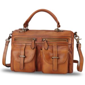 ivtg genuine leather satchel purse for women vintage handmade top handle bag crossbody handbag (brown)