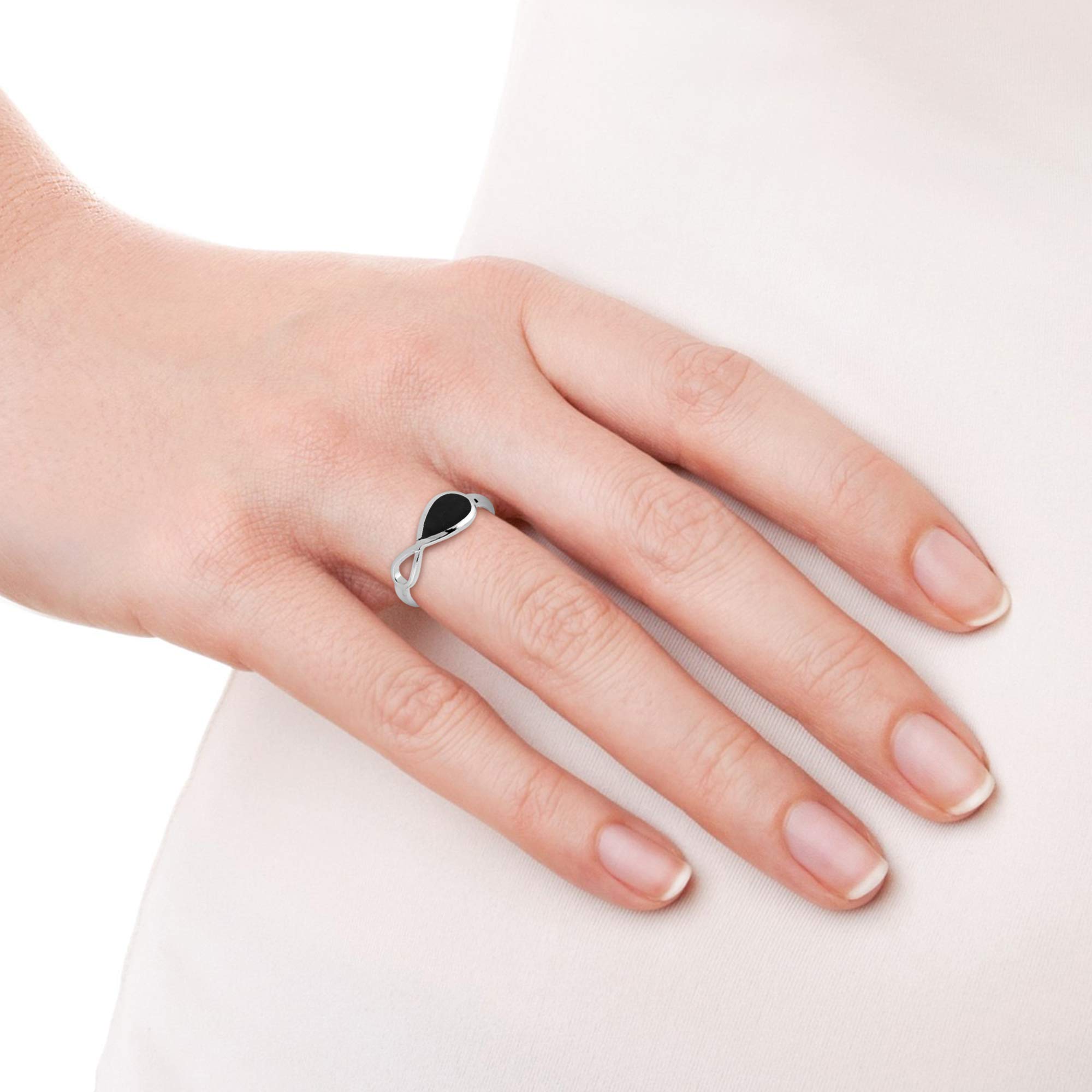 AeraVida Everlasting Infinity Bond Semi Simulated Black Onyx Inlay .925 Sterling Silver Ring