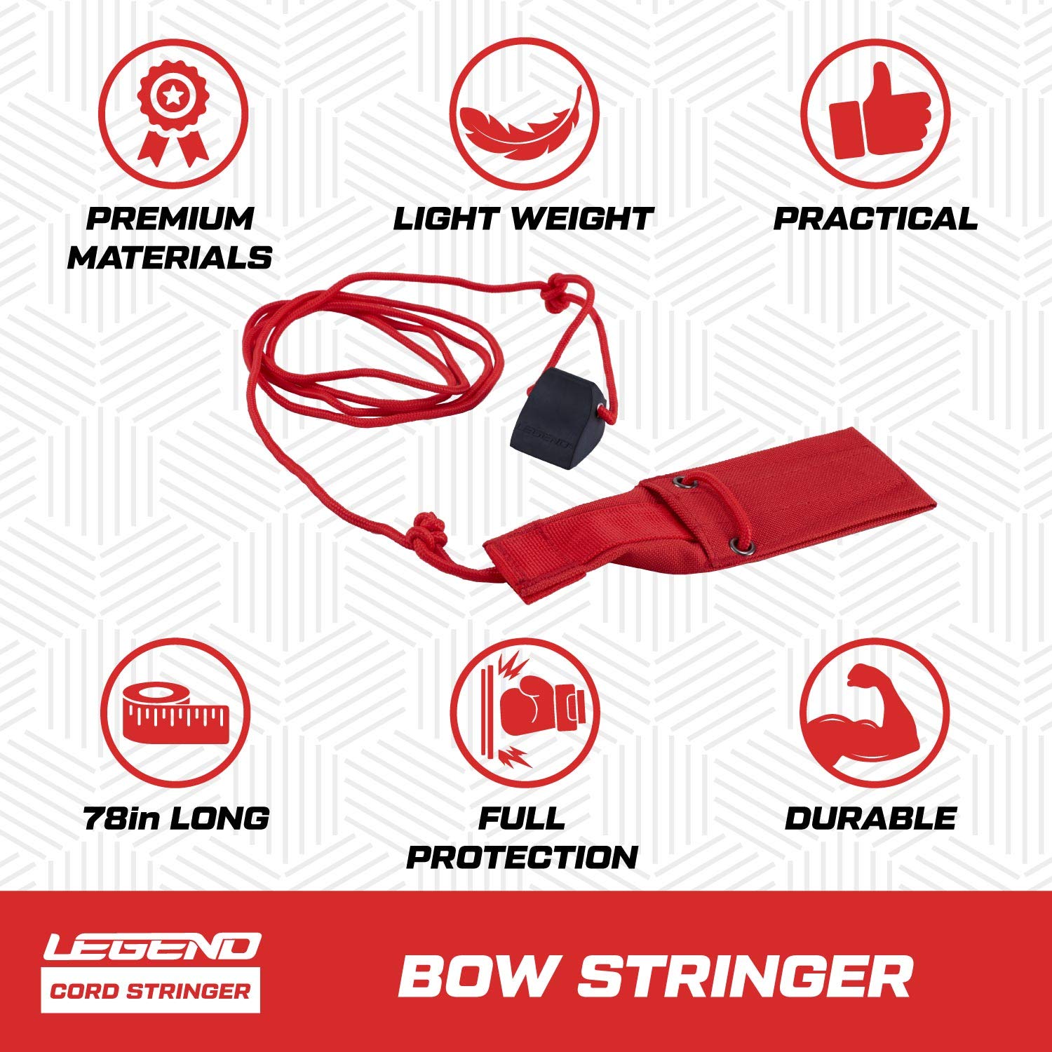 LEGEND Cord Bow Stringer - Traditional Limbsaver Stringing Tool for Recurve Bows & Longbows - Must-Have Archery Accessories & Equipment - Heavy Duty Nylon Bowstring Tools with No-Slip Pad for Safety